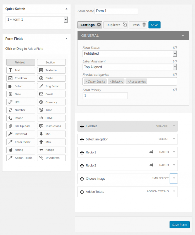 WooCommerce Product Add-on Forms